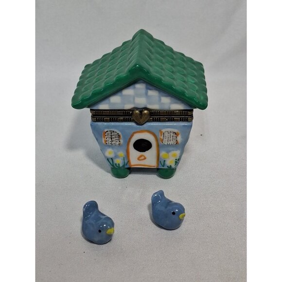 Bird | Art | Ceramic Bird House Shaped Hinged Trinket Box Jewelry Box ...